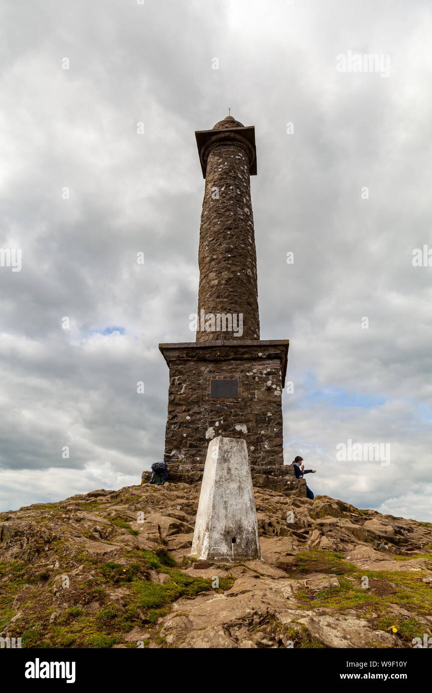 A Trig point stands in front of Rodney's Pillar, a stone monument built ...