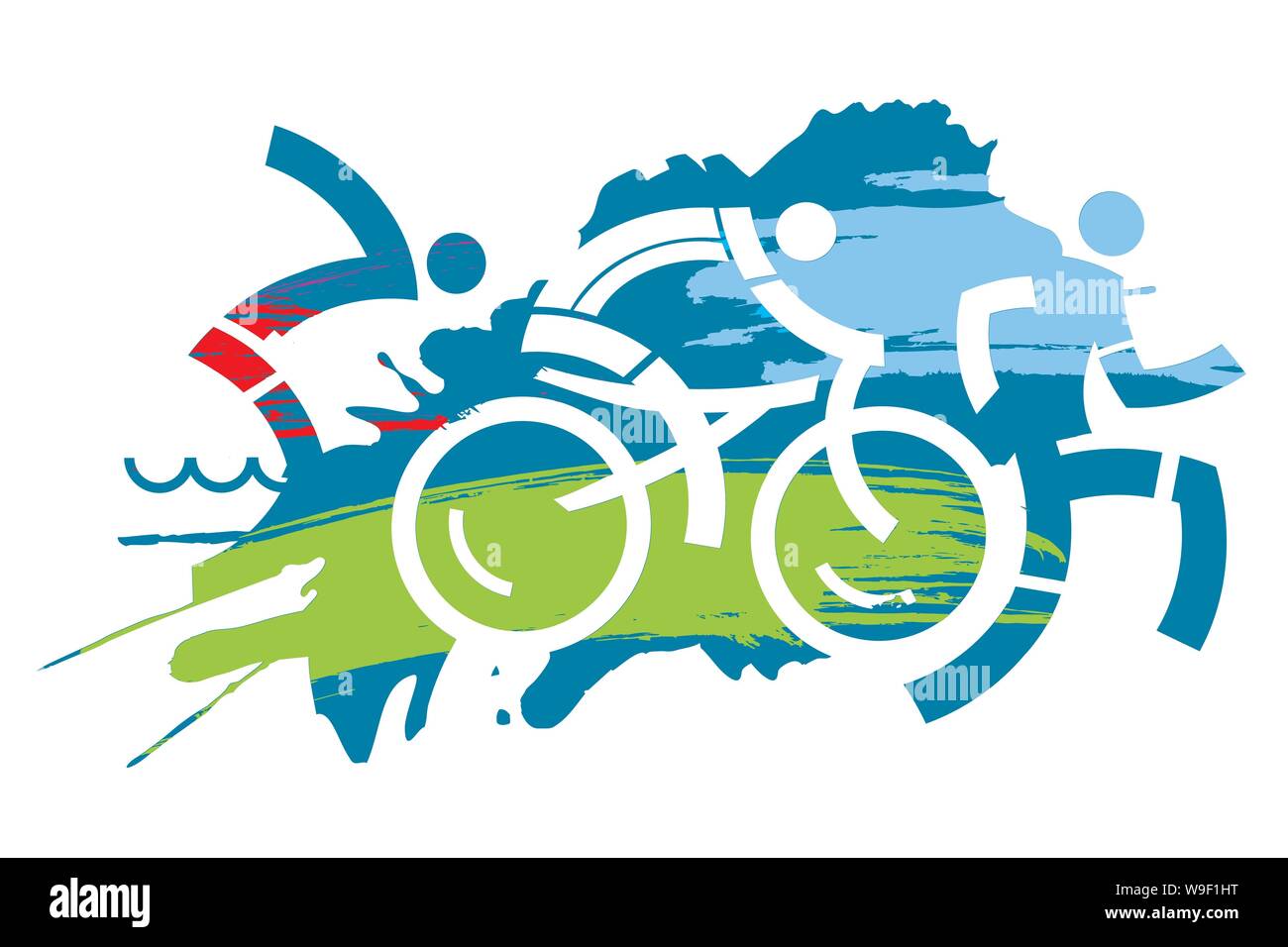 Triathlon race grunge stylized. Three triathlon athletes on the grunge ...