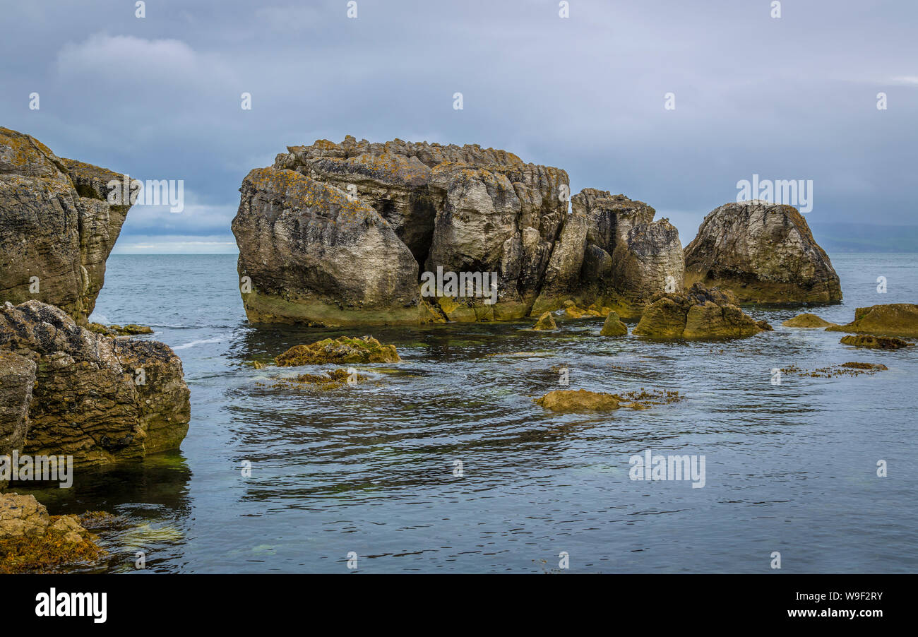 rocks at Garron Point at the A2, Co Antrim, Northern Ireland Stock ...