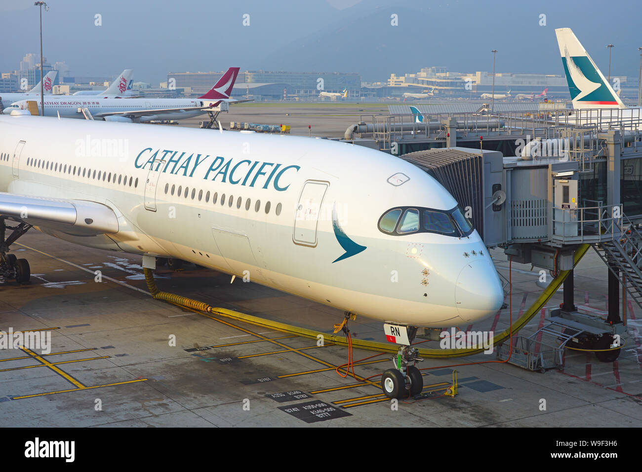 HONG KONG -18 JUL 2019- View of airplanes from Cathay Pacific (CX) at ...