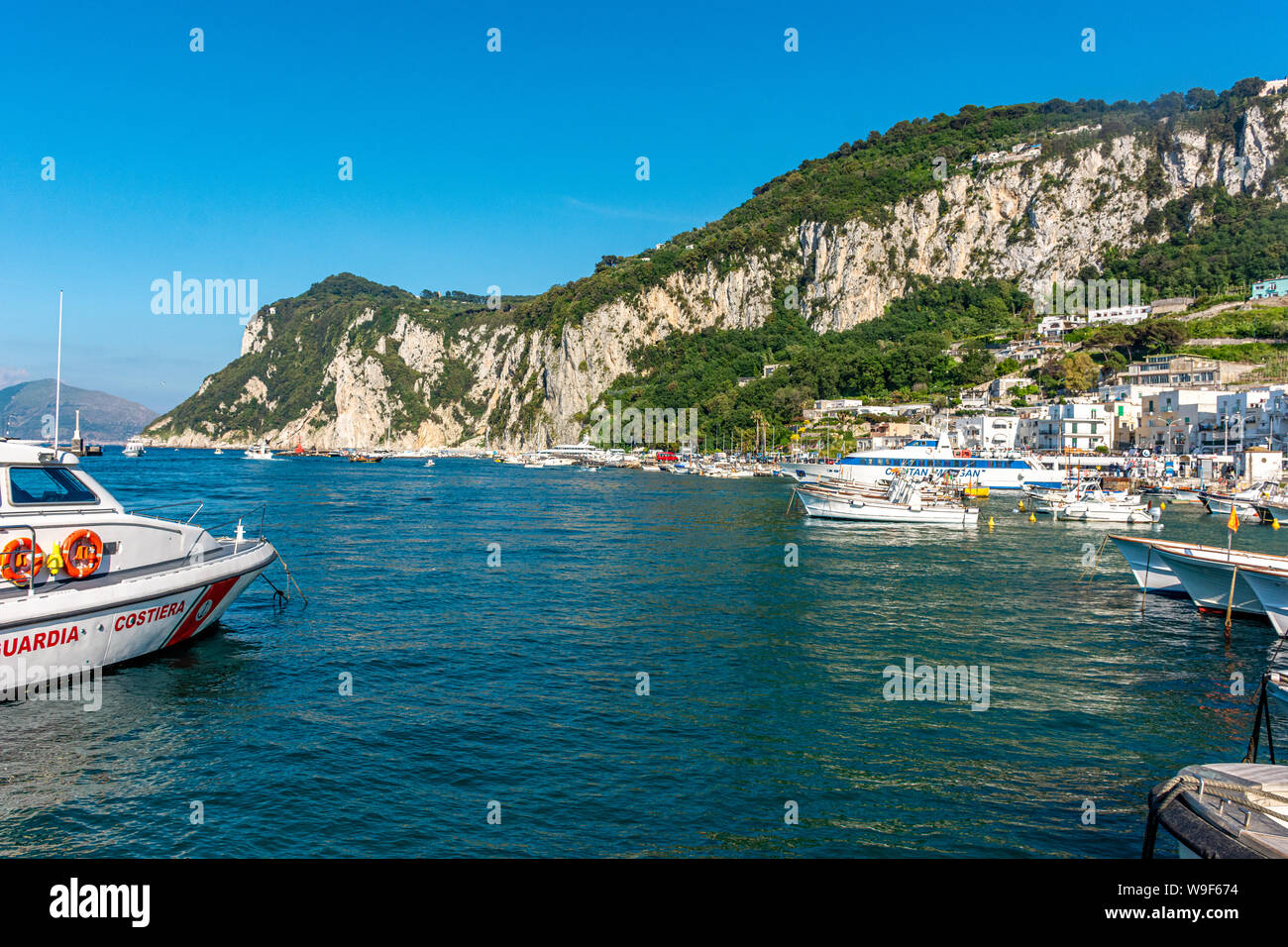 Italy, Capri, view of boats and ferries in the port Stock Photo - Alamy