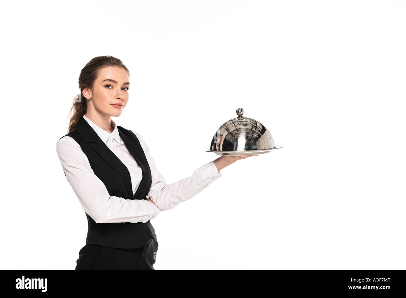 Woman serving food plate Cut Out Stock Images & Pictures - Alamy