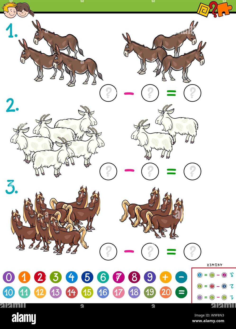 Cartoon Illustration of Educational Mathematical Subtraction Puzzle ...