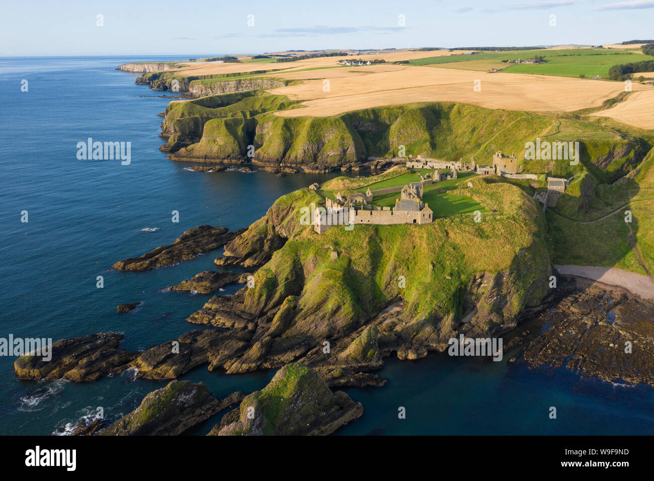 Aerial view of Dunnottar Castle a ruined medieval fortress located upon ...
