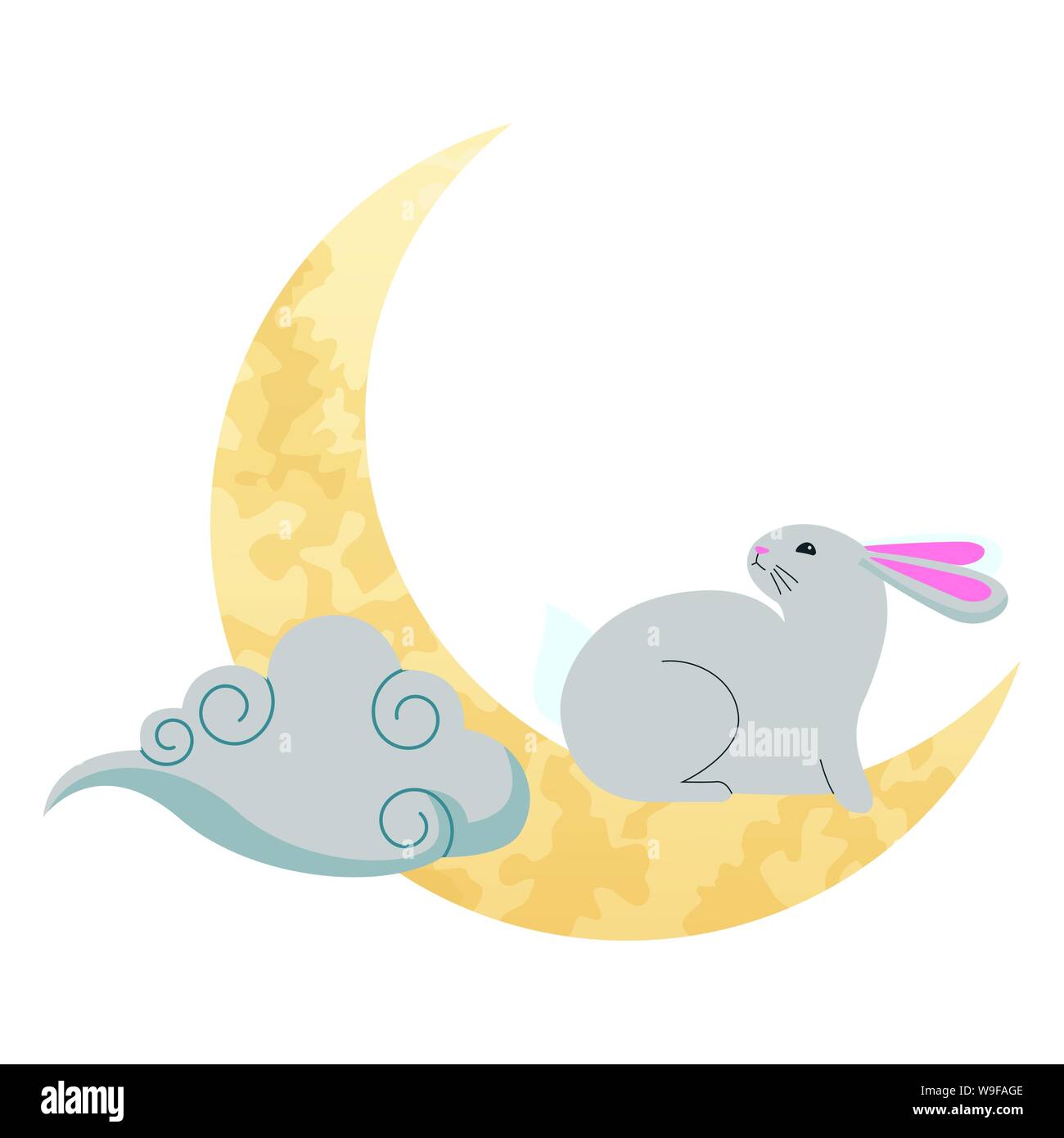 Rabbit on moon with cloud Stock Vector Image & Art - Alamy