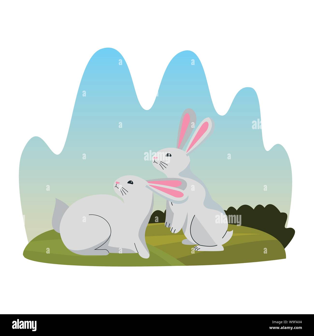 Cute two rabbits animals cartoons Stock Vector Image & Art - Alamy