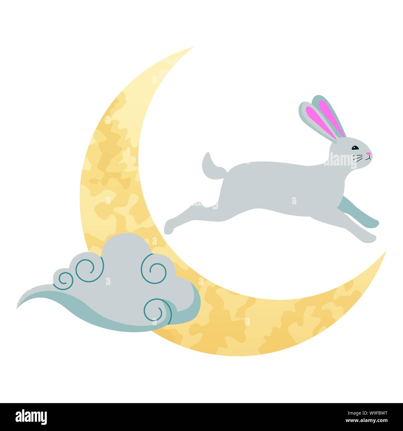Rabbit on moon with cloud Stock Vector Image & Art - Alamy