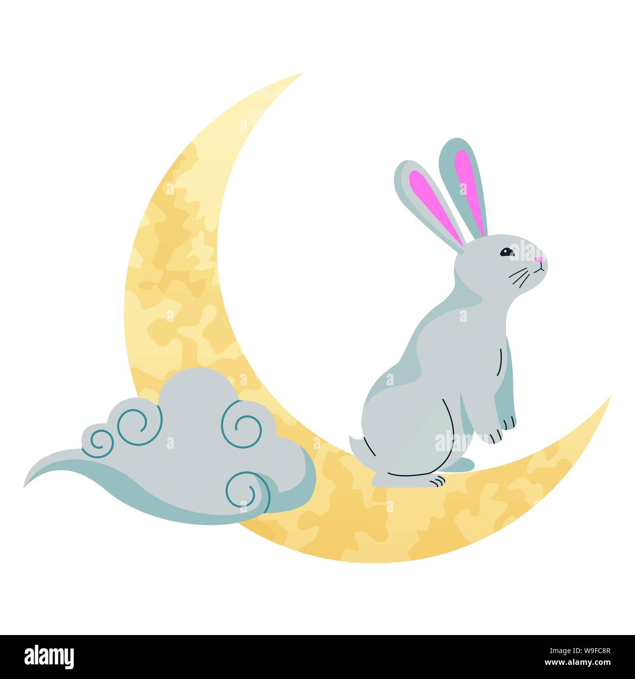 Rabbit on moon with cloud Stock Vector Image & Art - Alamy
