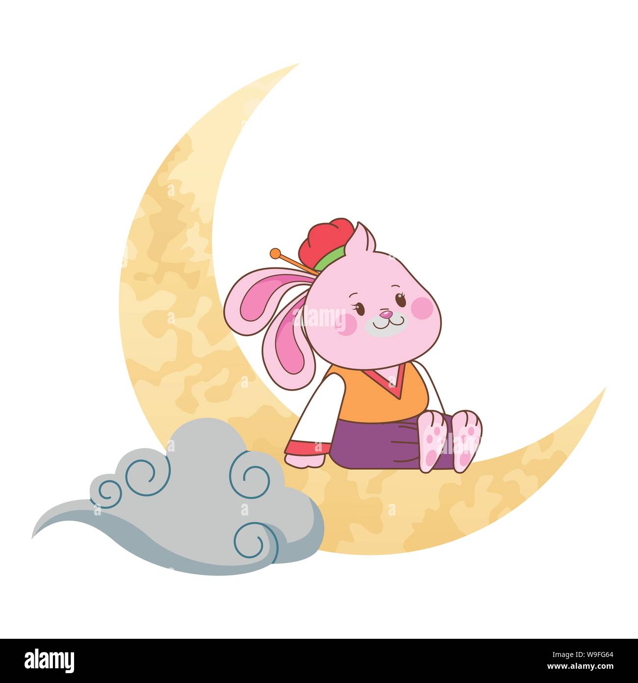 Mid autumn cute rabbit on moon with cloud Stock Vector Image & Art - Alamy