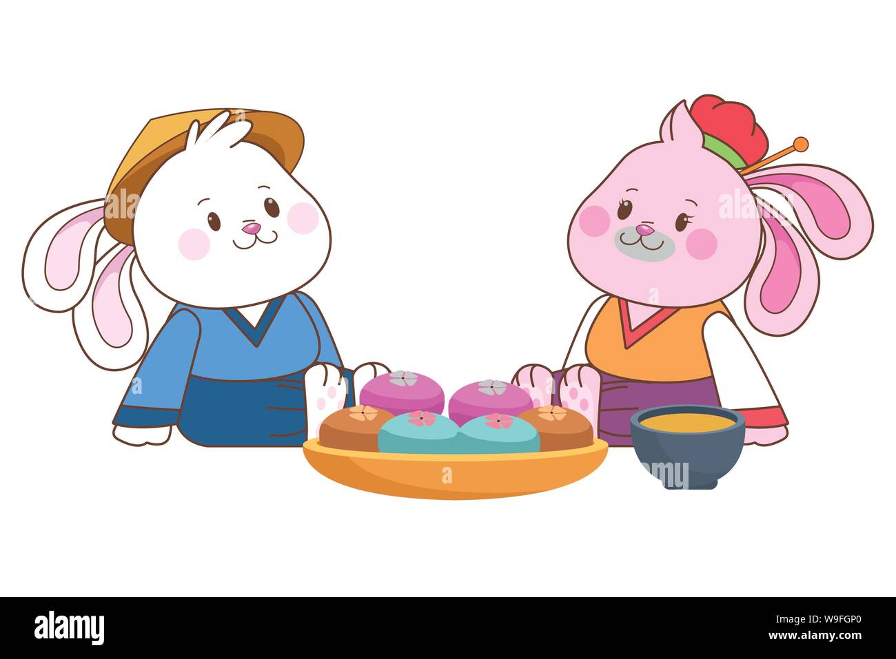 Mid autumn rabbits couple eating food cartoon Stock Vector Image & Art ...