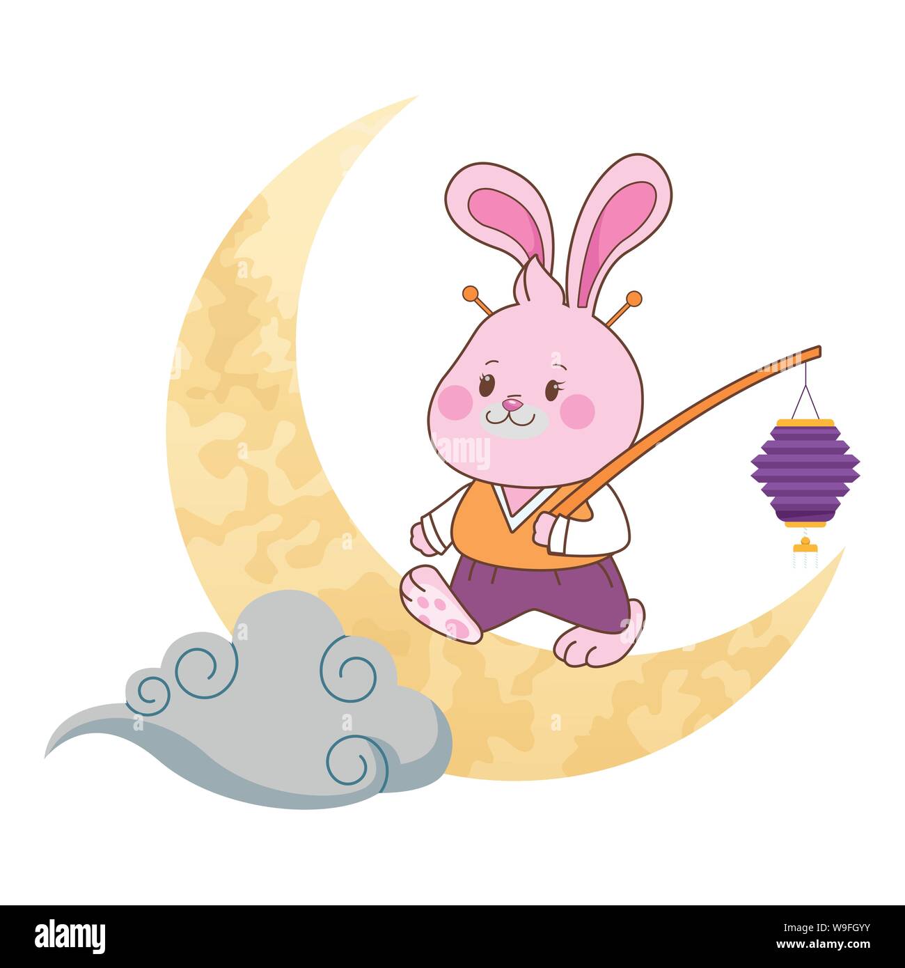 Mid autumn cute rabbit on moon with cloud Stock Vector Image & Art - Alamy