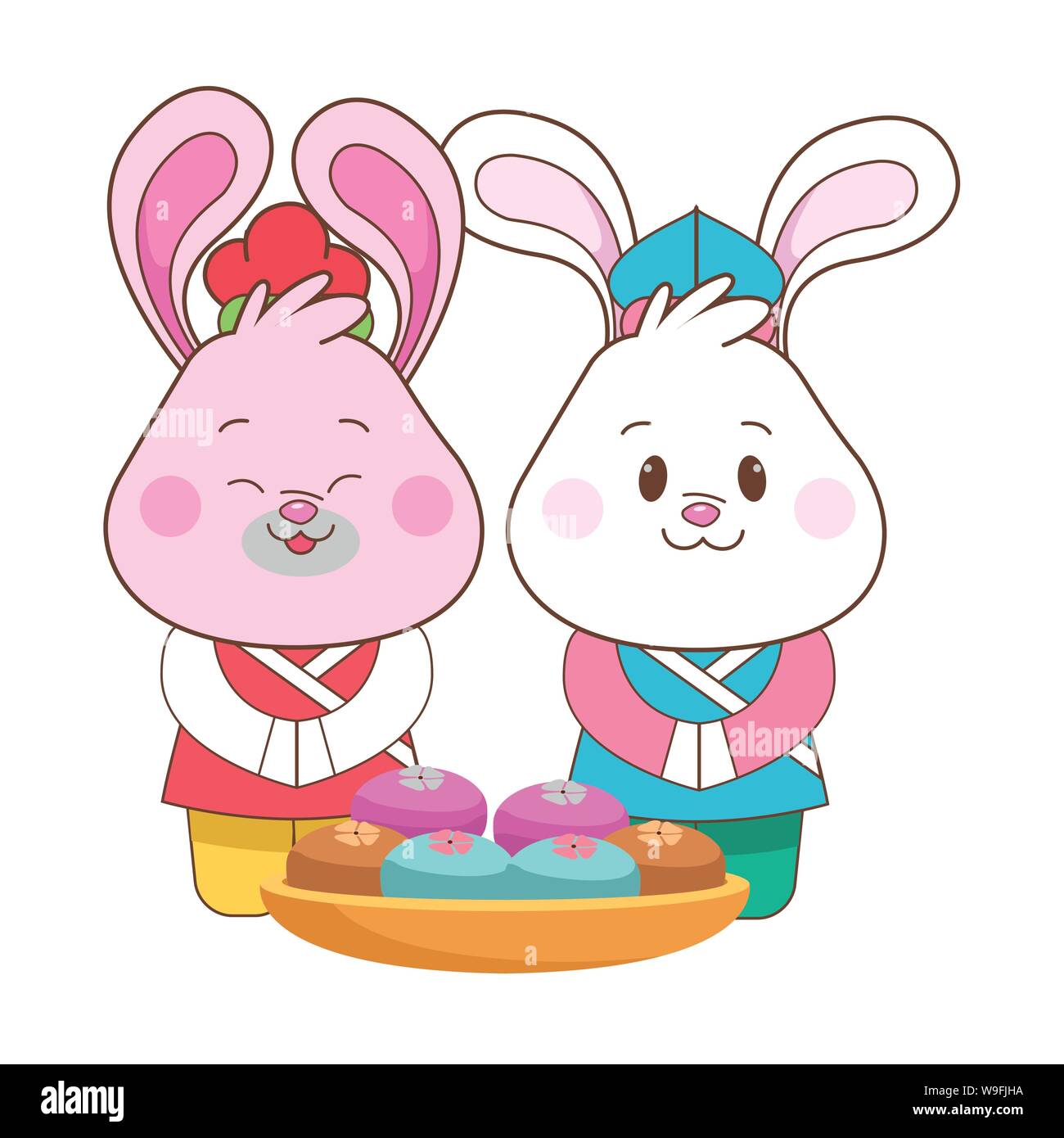 Mid autumn rabbits couple eating food cartoon Stock Vector Image & Art ...