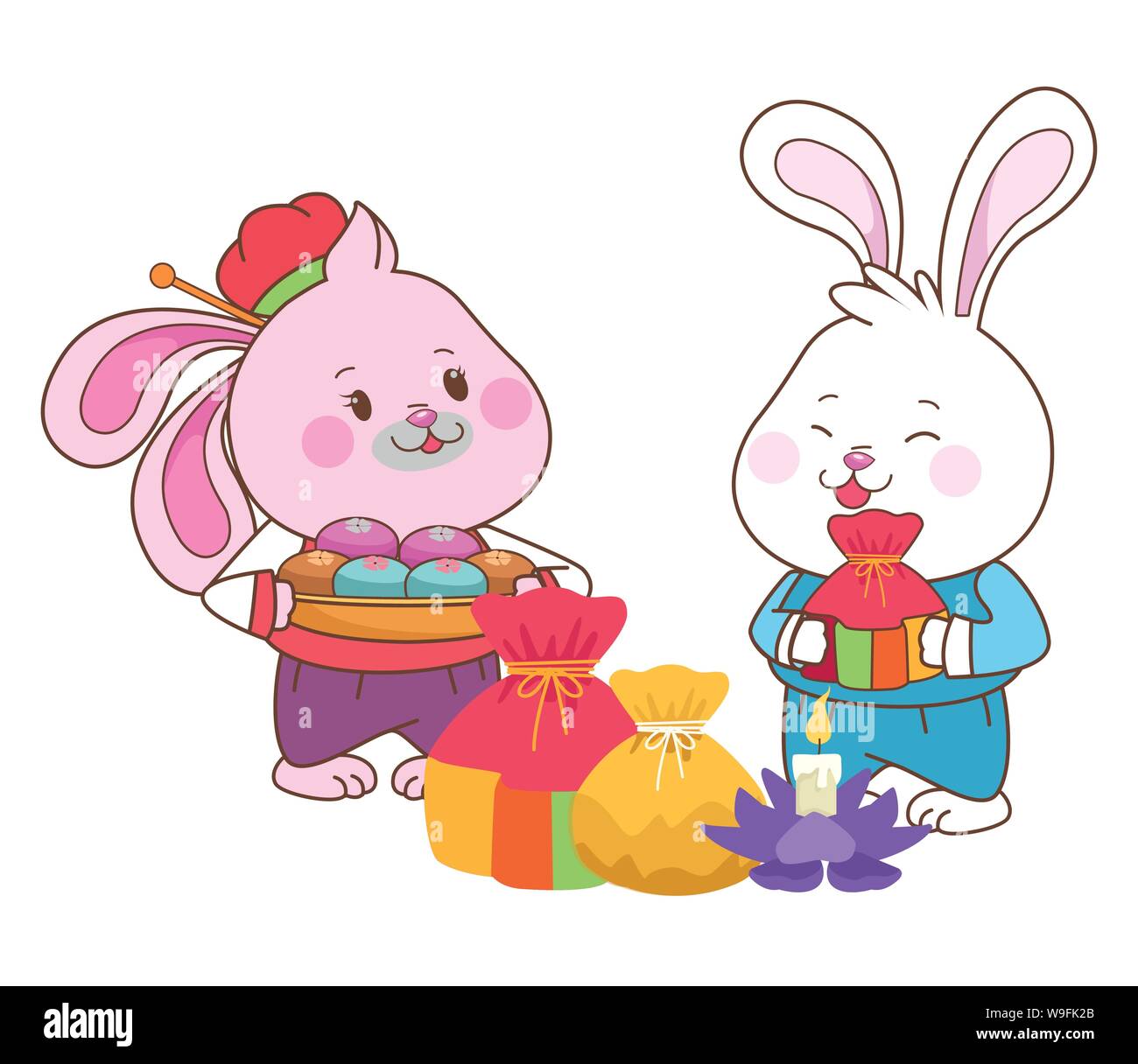 Mid autumn rabbits couple eating food cartoon Stock Vector Image & Art ...