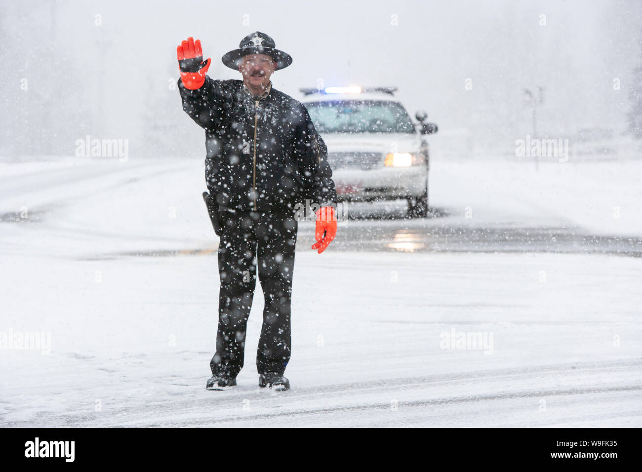 A winter blizzard stops traffic on the highway in southern Vermont as a ...