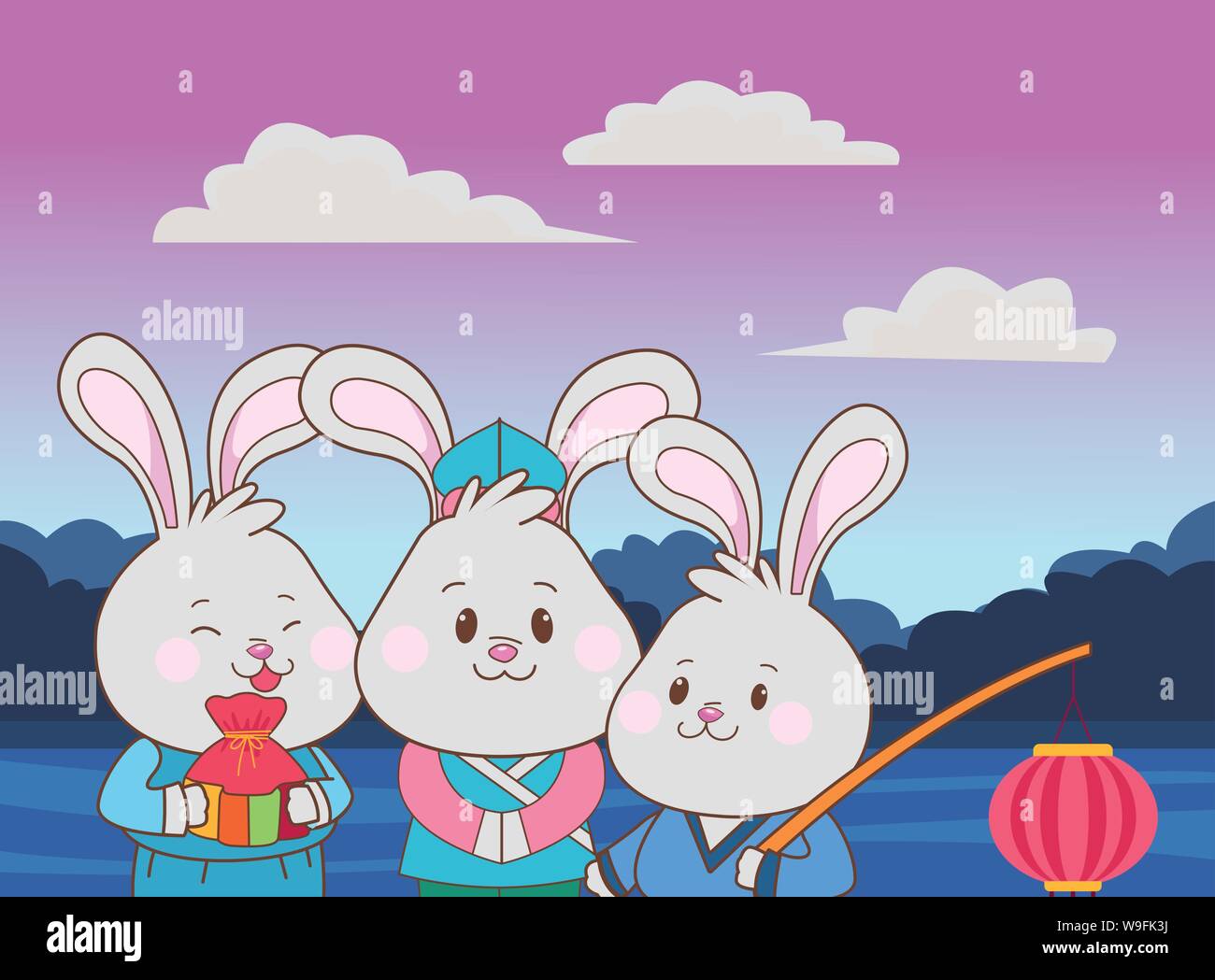 Rabbits celebrating mid autumn festival cartoons Stock Vector Image ...
