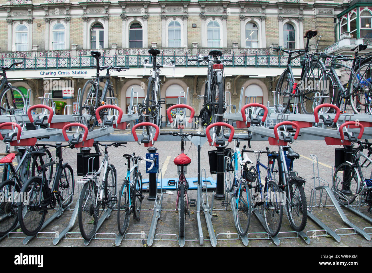 Bicycle rack outside London Charring Cross station Stock Photo - Alamy