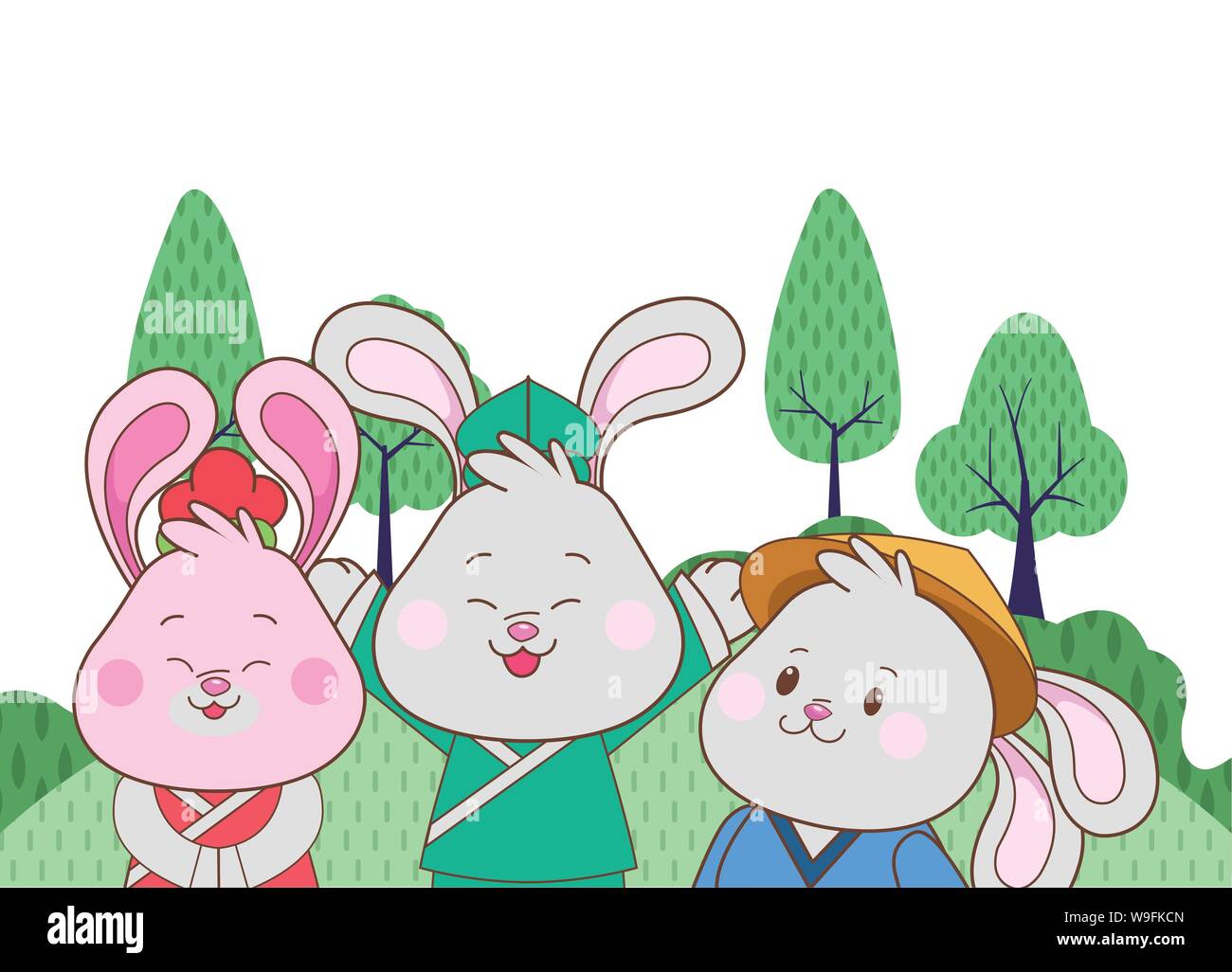 Rabbits celebrating mid autumn festival cartoons Stock Vector Image ...