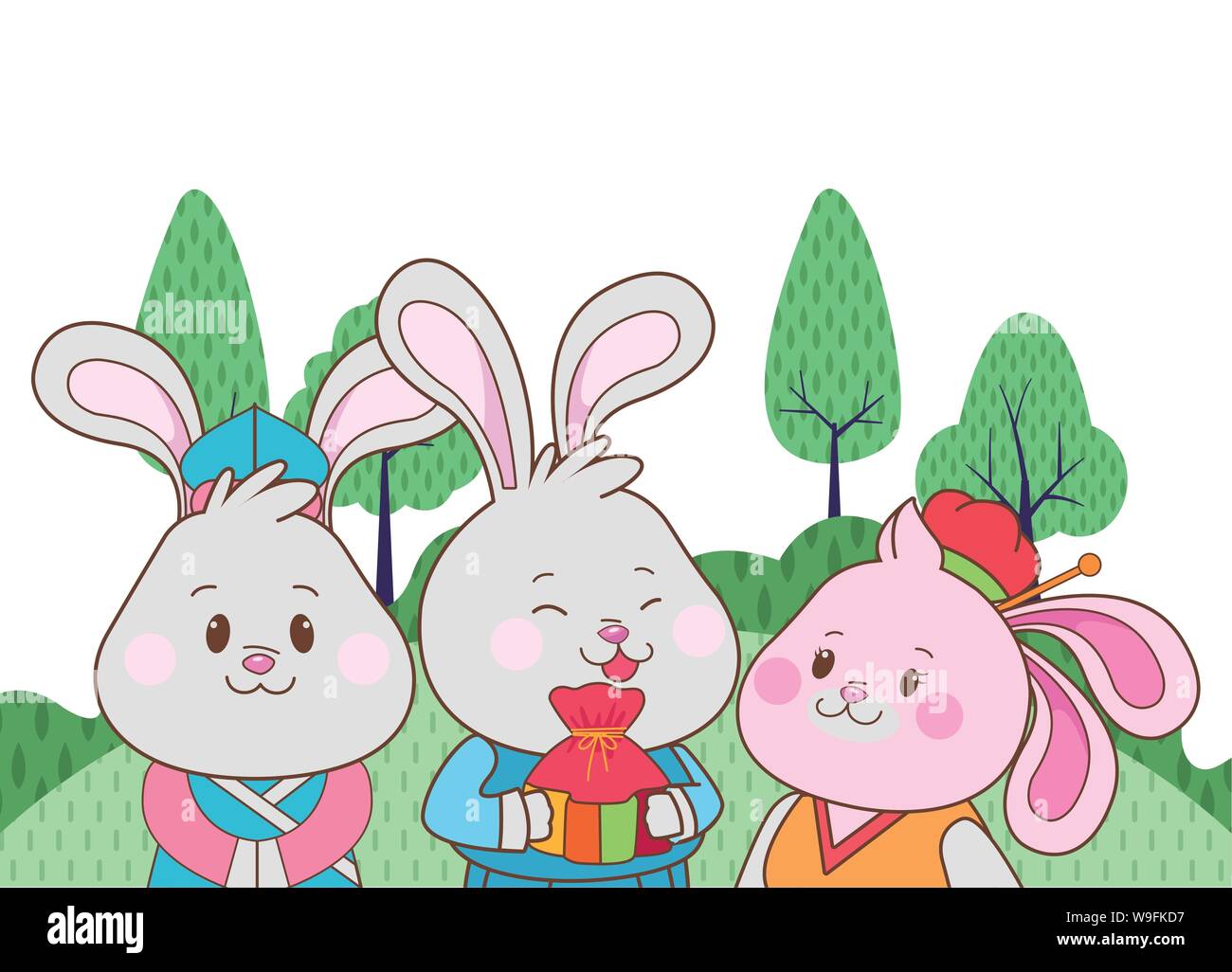Rabbits celebrating mid autumn festival cartoons Stock Vector Image ...