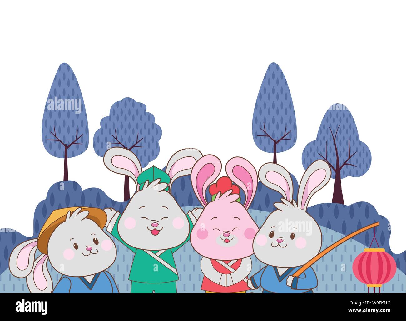 Rabbits celebrating mid autumn festival cartoons Stock Vector Image ...