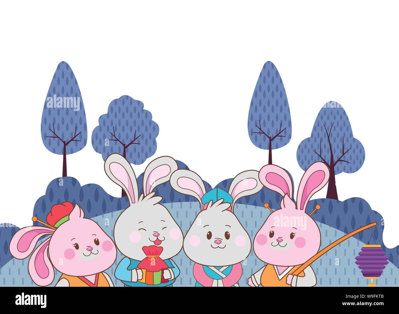 Rabbits celebrating mid autumn festival cartoons Stock Vector Image ...