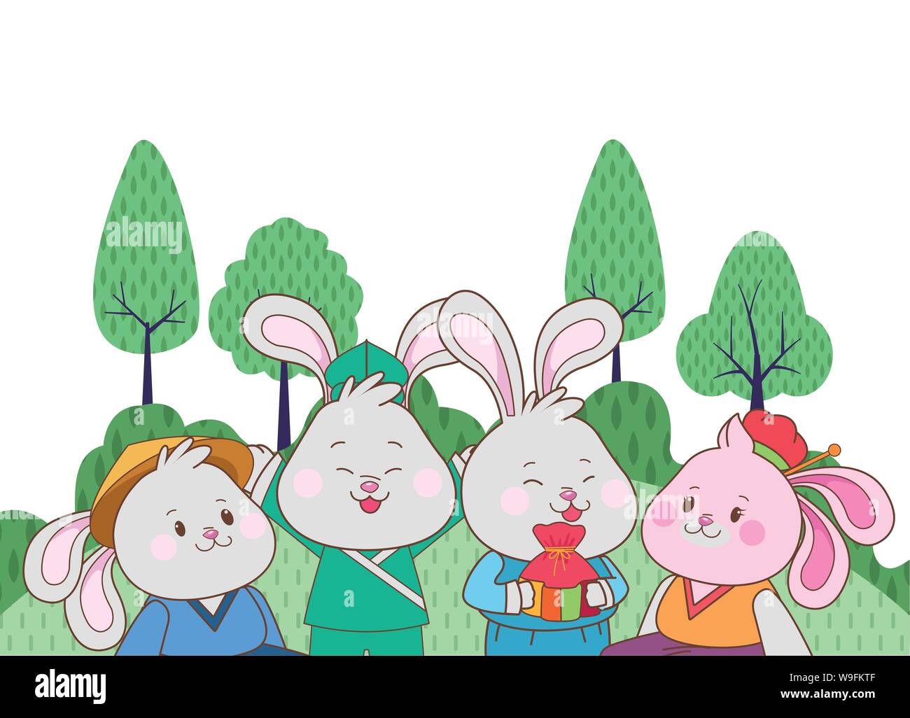 Rabbits celebrating mid autumn festival cartoons Stock Vector Image ...