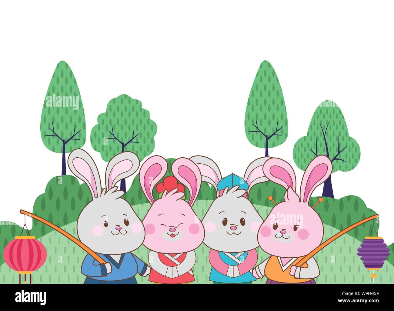 Rabbits celebrating mid autumn festival cartoons Stock Vector Image ...