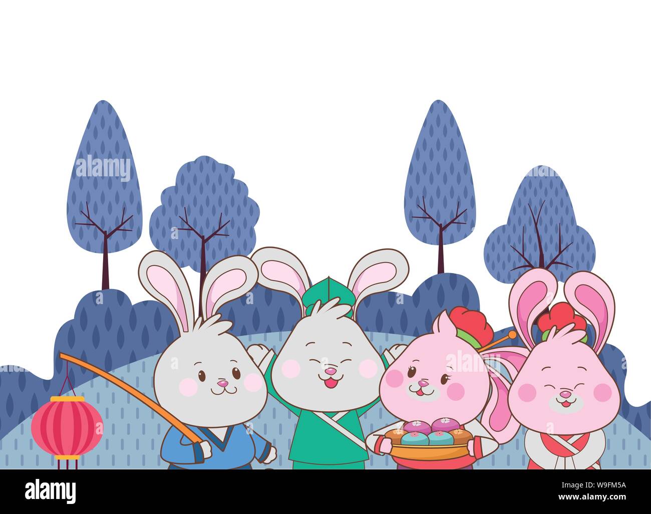Rabbits celebrating mid autumn festival cartoons Stock Vector Image & Art - Alamy