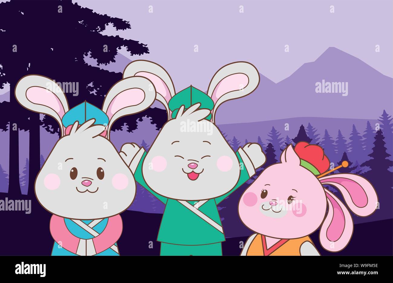 Rabbits celebrating mid autumn festival cartoons Stock Vector Image ...