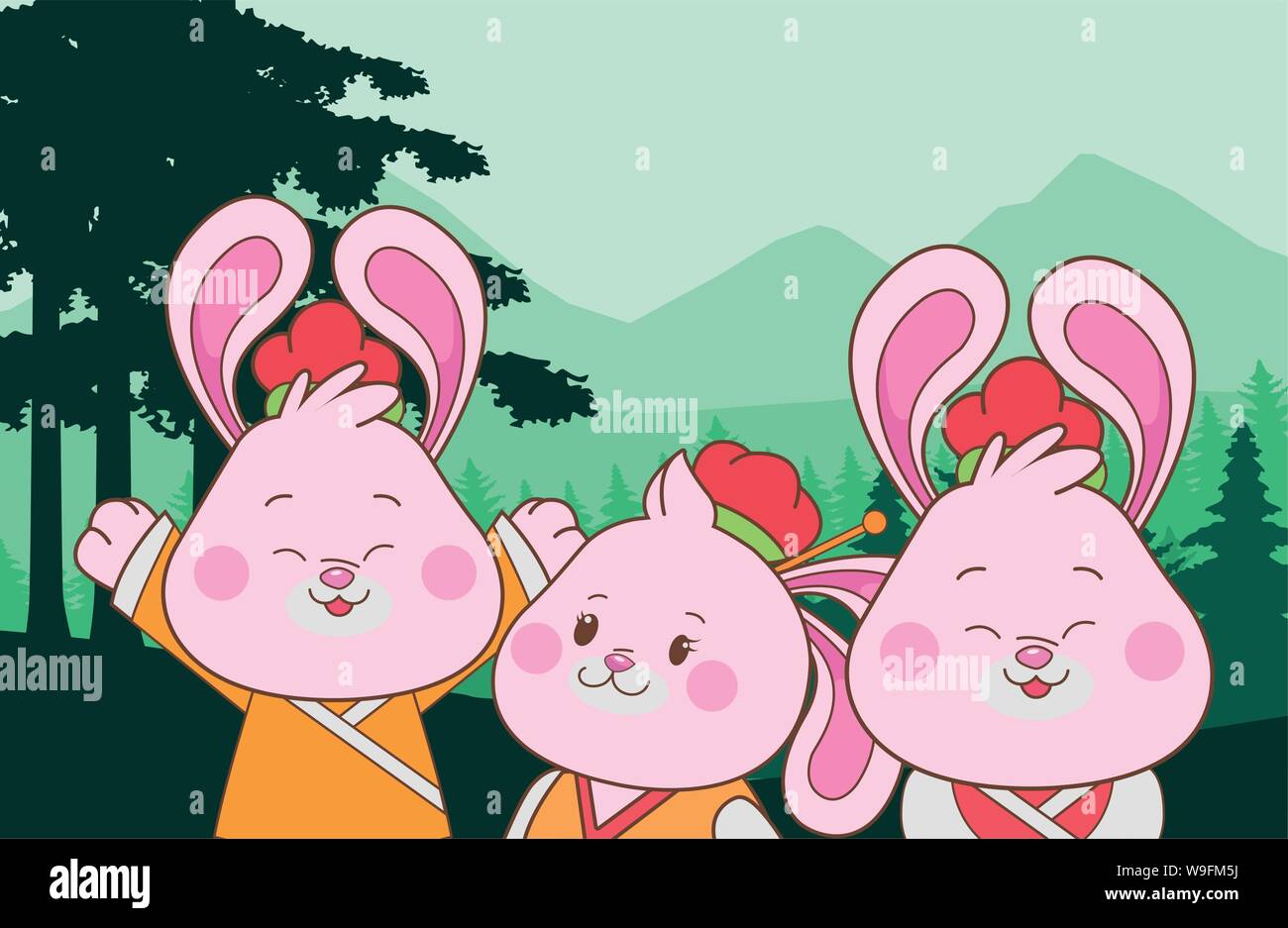 Rabbits celebrating mid autumn festival cartoons Stock Vector Image ...
