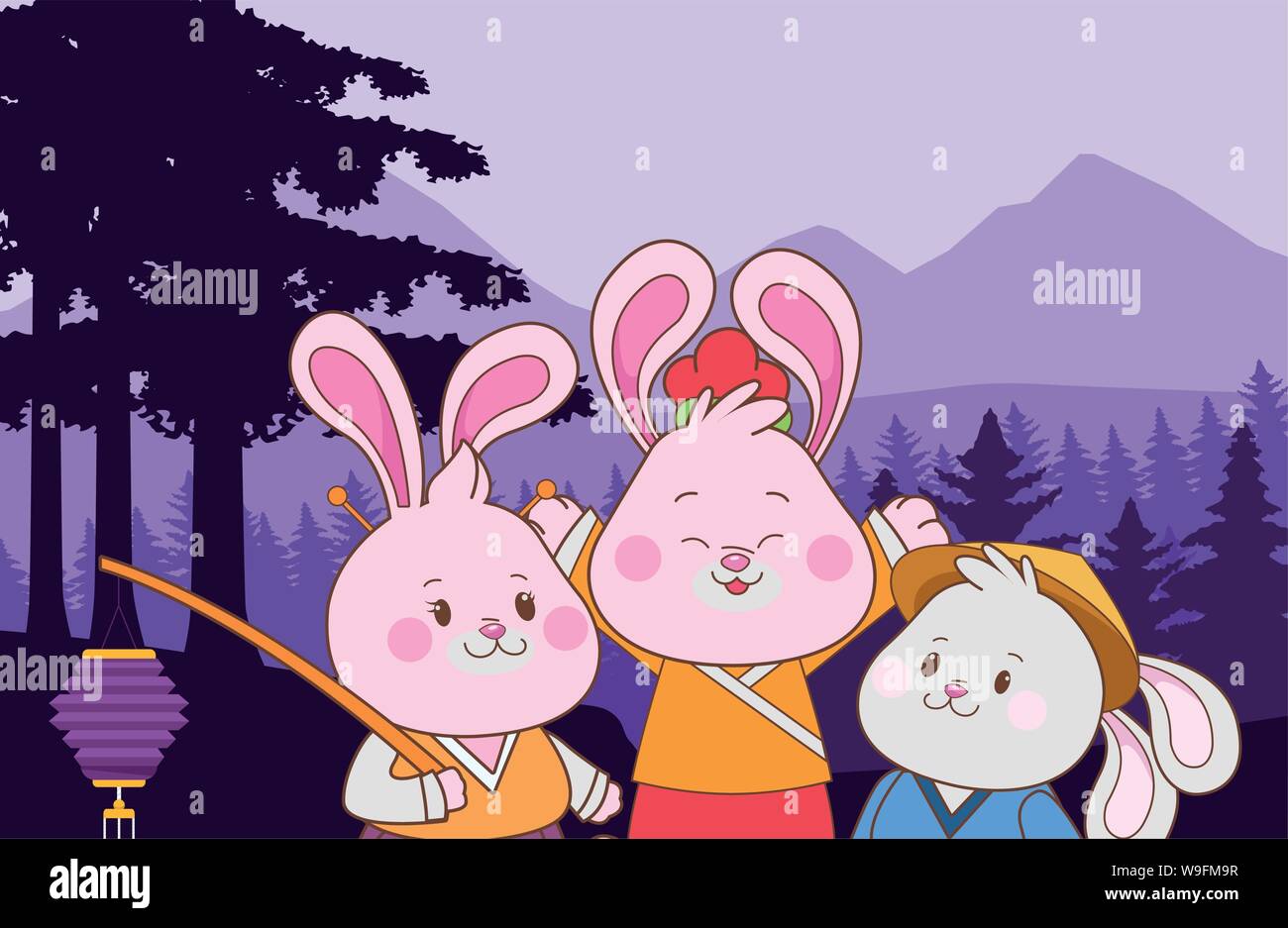 Rabbits celebrating mid autumn festival cartoons Stock Vector Image ...