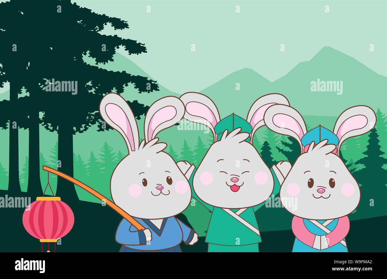 Rabbits celebrating mid autumn festival cartoons Stock Vector Image & Art - Alamy