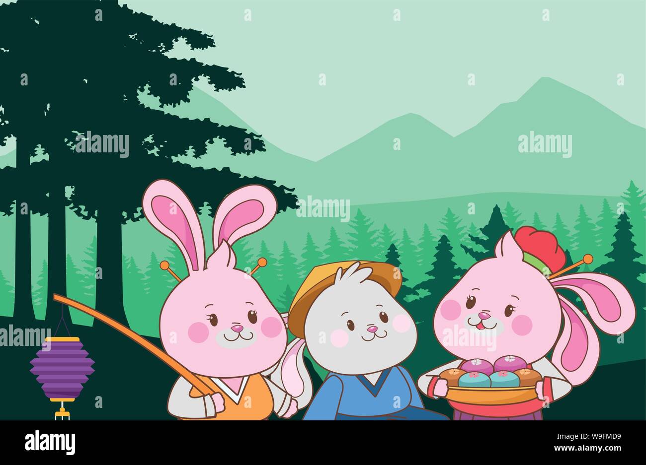 Rabbits celebrating mid autumn festival cartoons Stock Vector Image ...