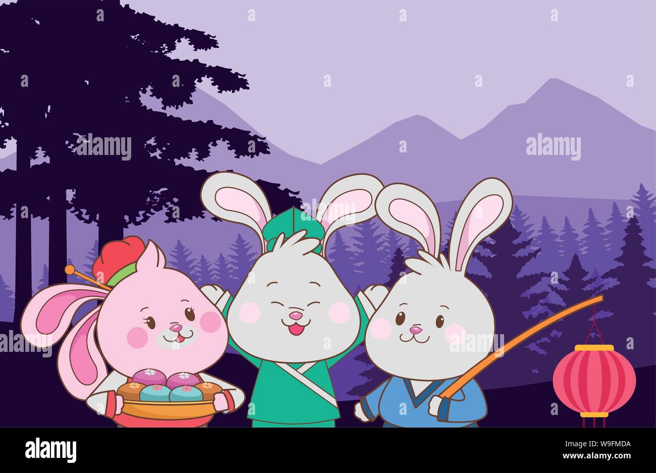 Rabbits celebrating mid autumn festival cartoons Stock Vector Image ...