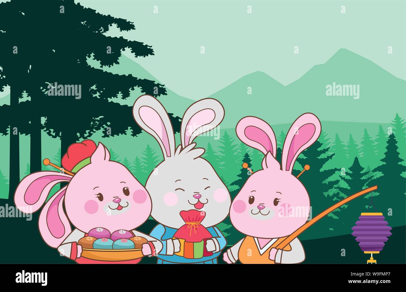 Rabbits celebrating mid autumn festival cartoons Stock Vector Image & Art - Alamy