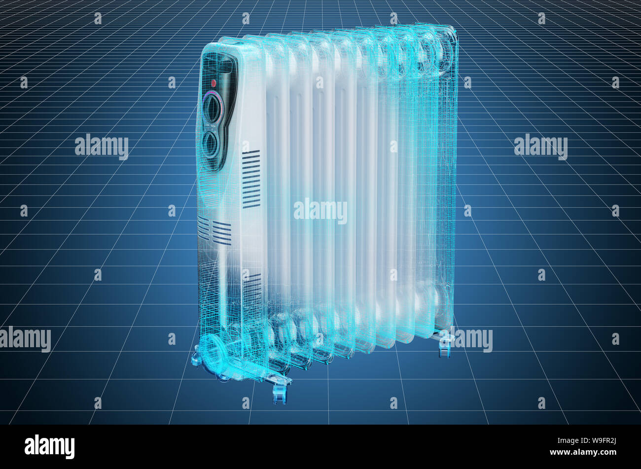 Visualization 3d cad model of electric oil heater, oil-filled radiator ...