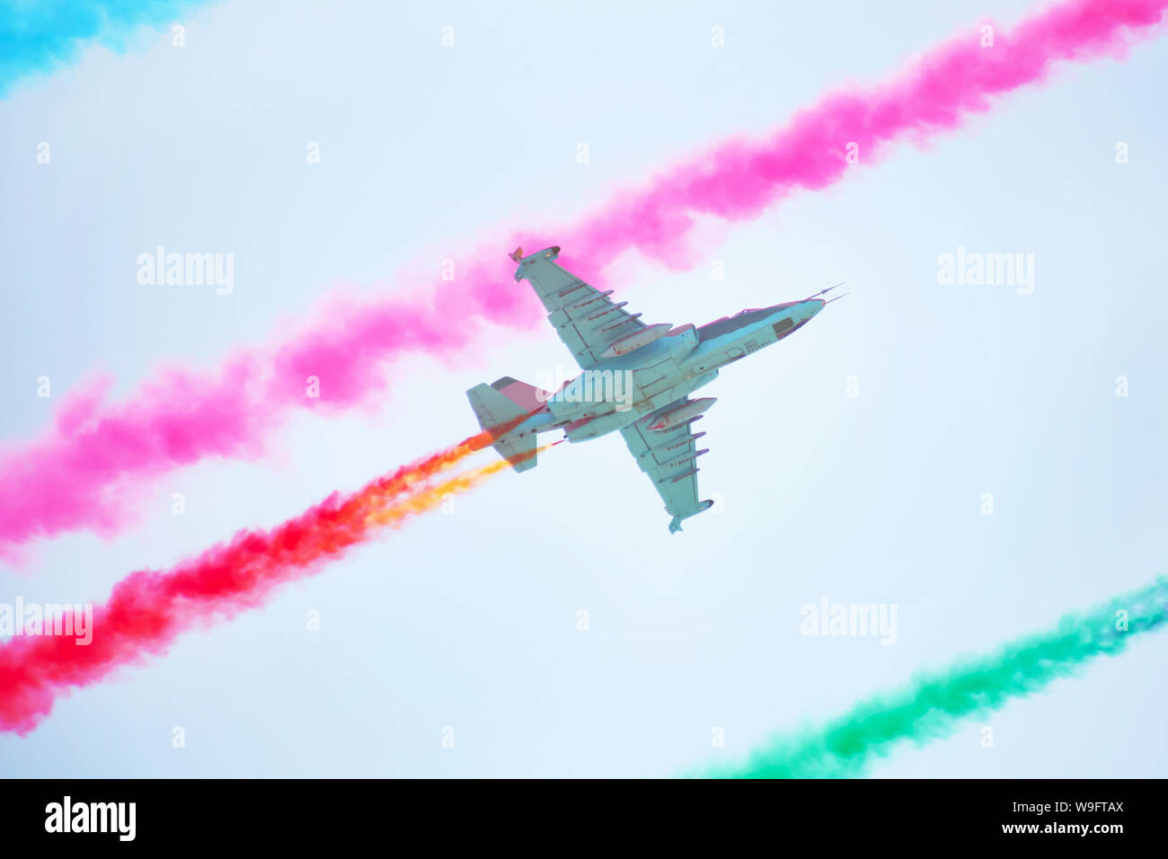 One row formation of a group of russian military fighter jet planes ...
