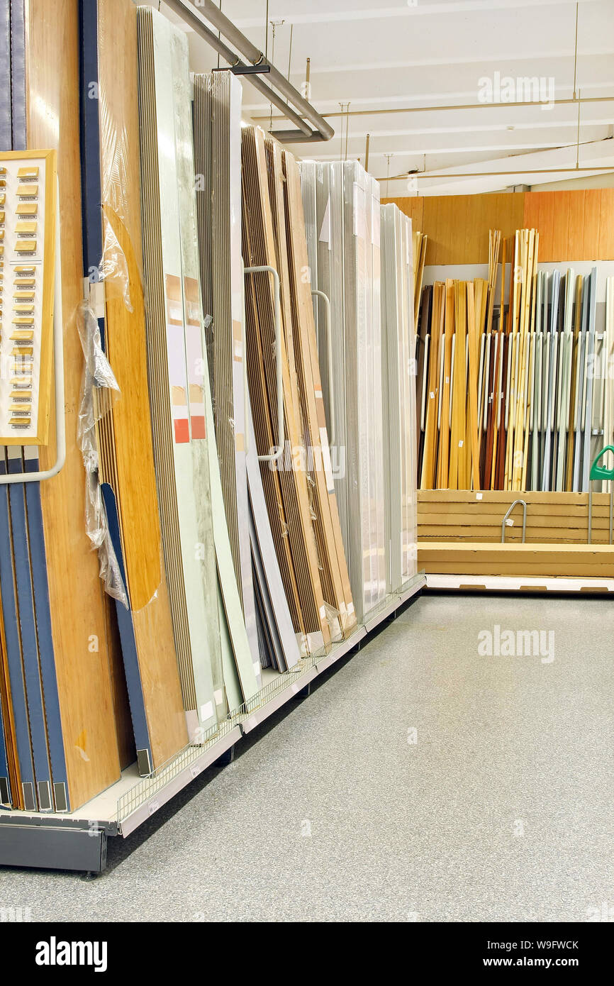 Interior of warehouse for wooden building material Stock Photo - Alamy