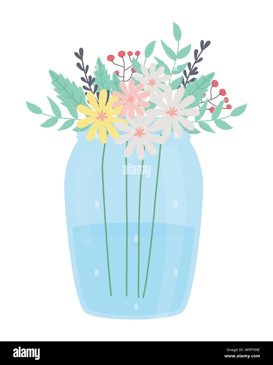 Flowers and leaves inside pot design, floral nature plant ornament ...