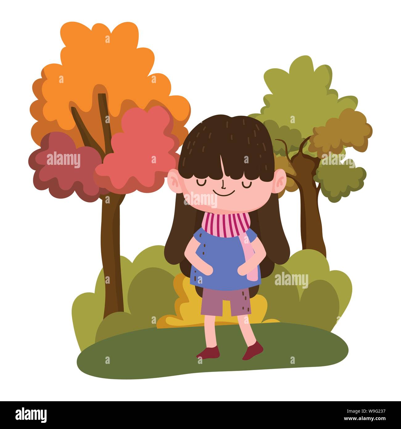 Girl cartoon in autumn season design, Kid childhood little people ...