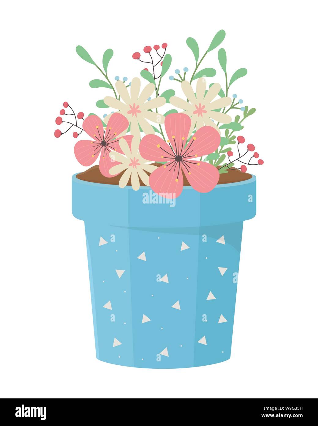 Flowers and leaves inside pot design, floral nature plant ornament ...
