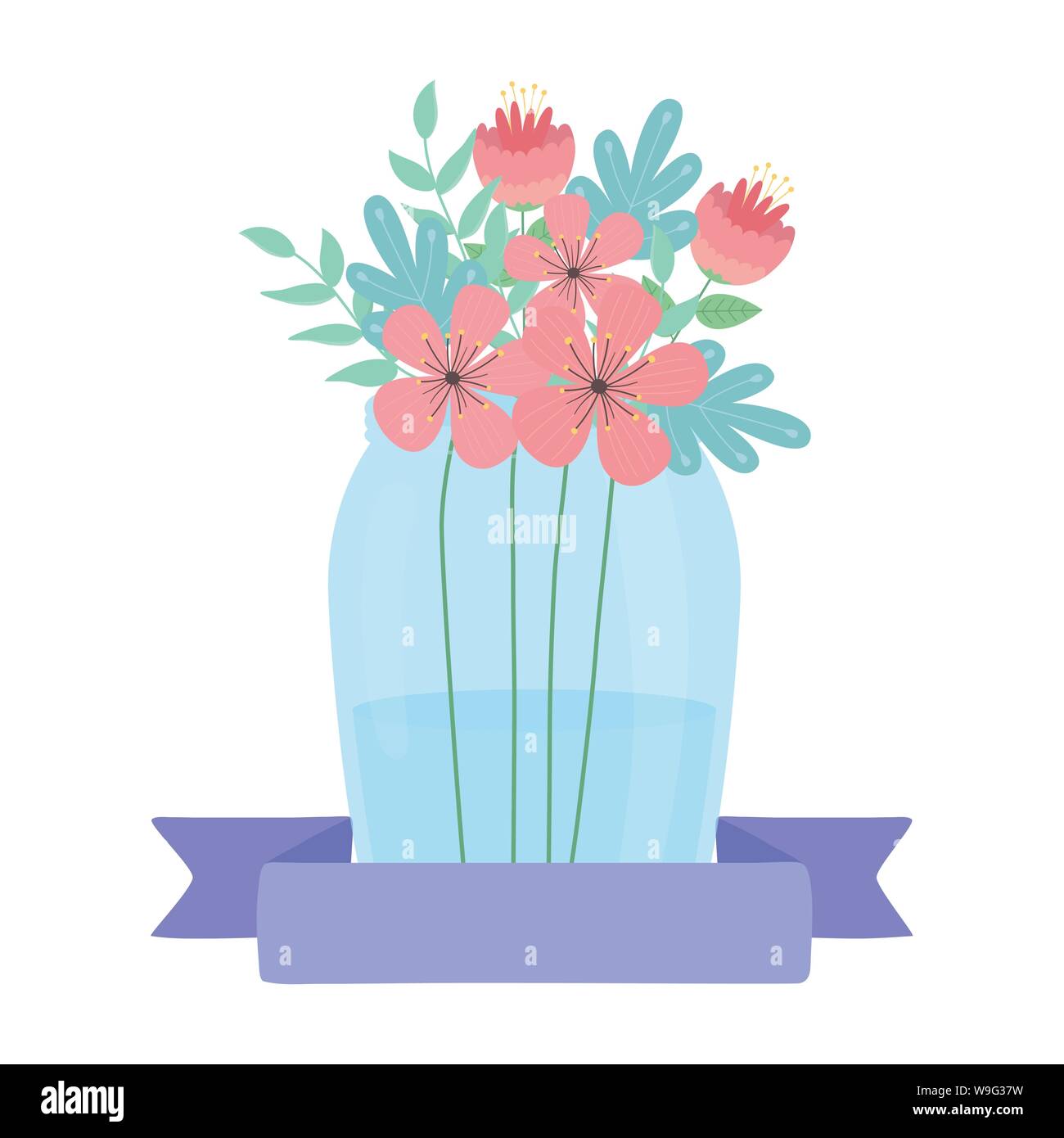 Flowers and leaves inside pot design, floral nature plant ornament ...