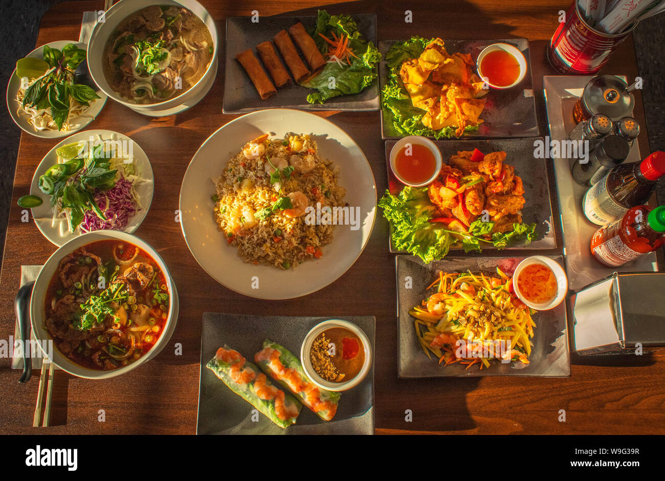 Top down view of Asian cuisines Stock Photo - Alamy