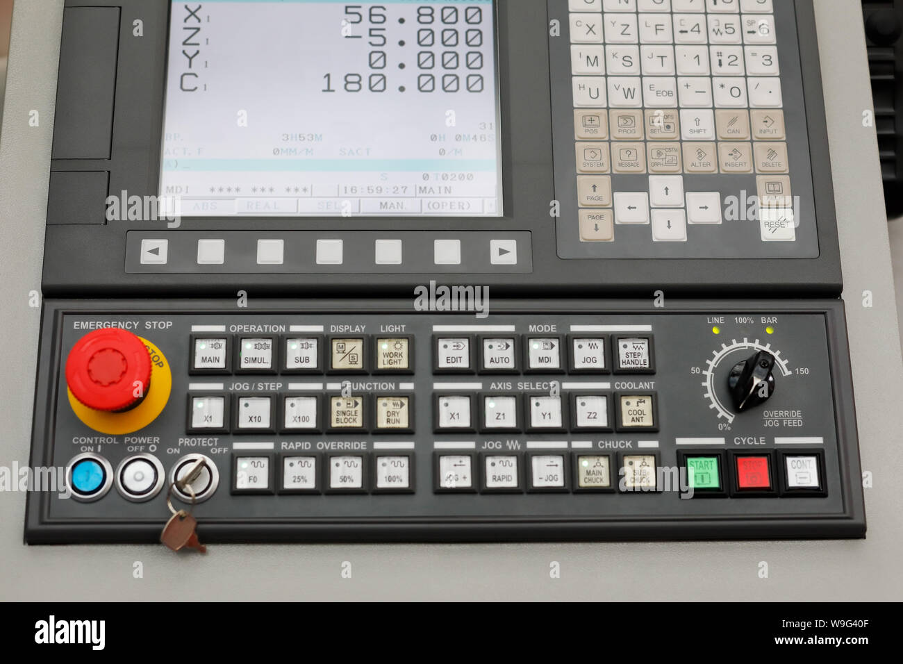 Closeup of CNC machining center control panel. Selective focus Stock ...