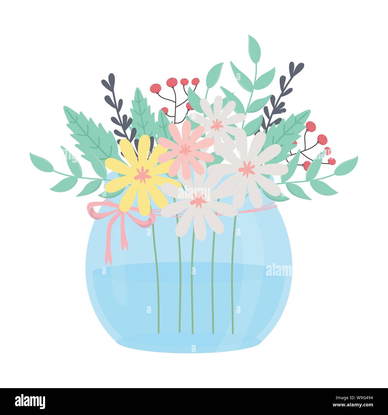 Flowers and leaves inside pot design, floral nature plant ornament ...