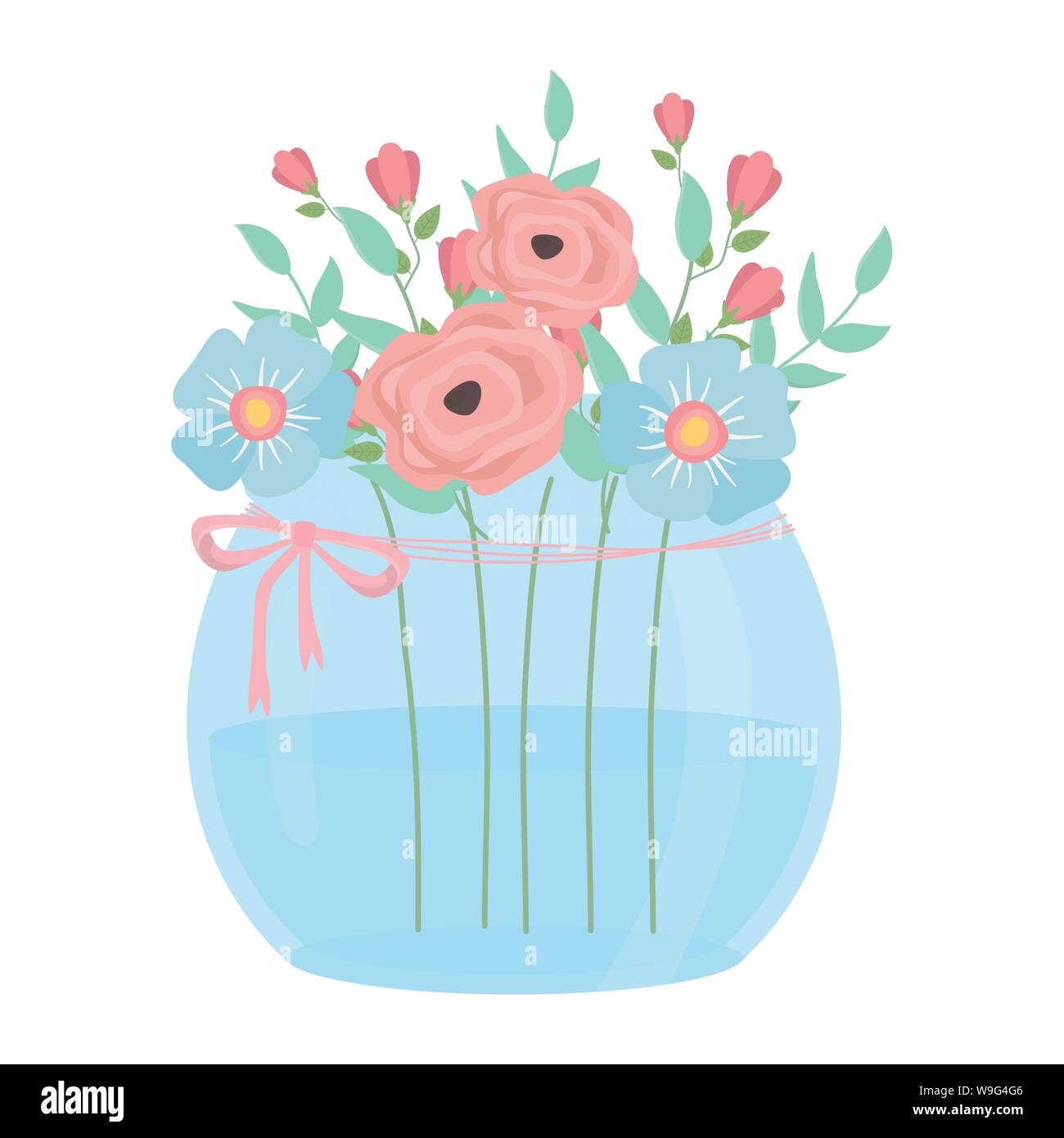 Flowers and leaves inside pot design, floral nature plant ornament ...