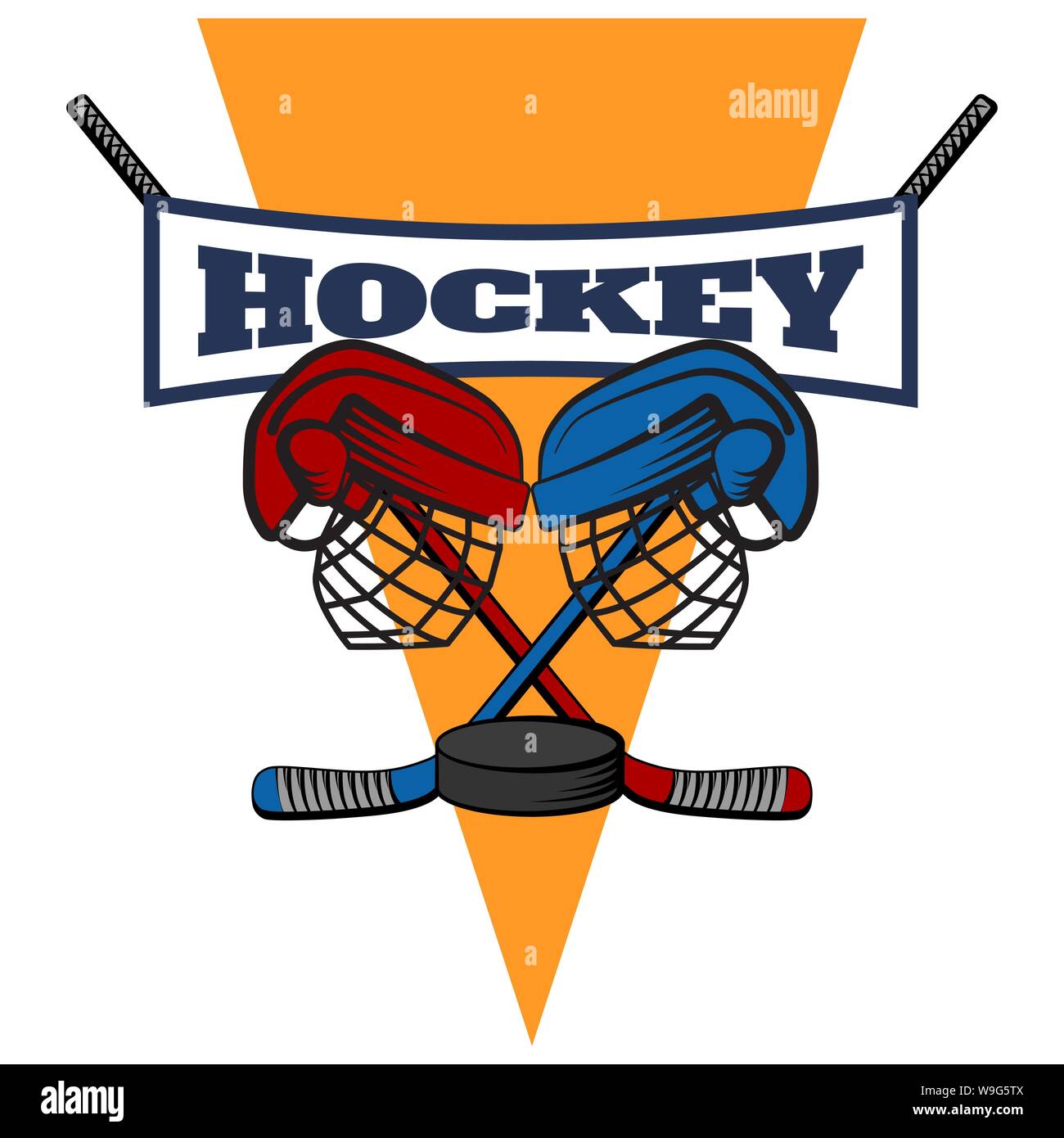 The logo of the hockey confrontation, with clubs, helmets and puck. Two ...