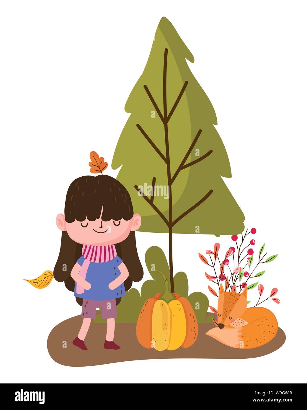 Girl cartoon in autumn season design, Kid childhood little people ...