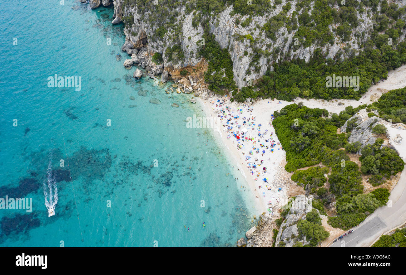View from above, stunning aerial view of a beautiful beach full of ...