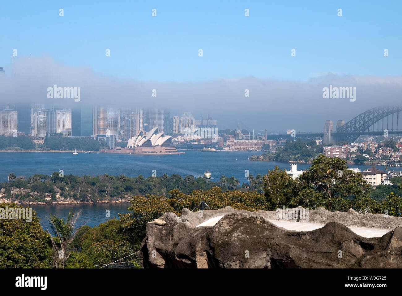 Sydney Australia, view of Sydney Harbour and Opera House with fog ...