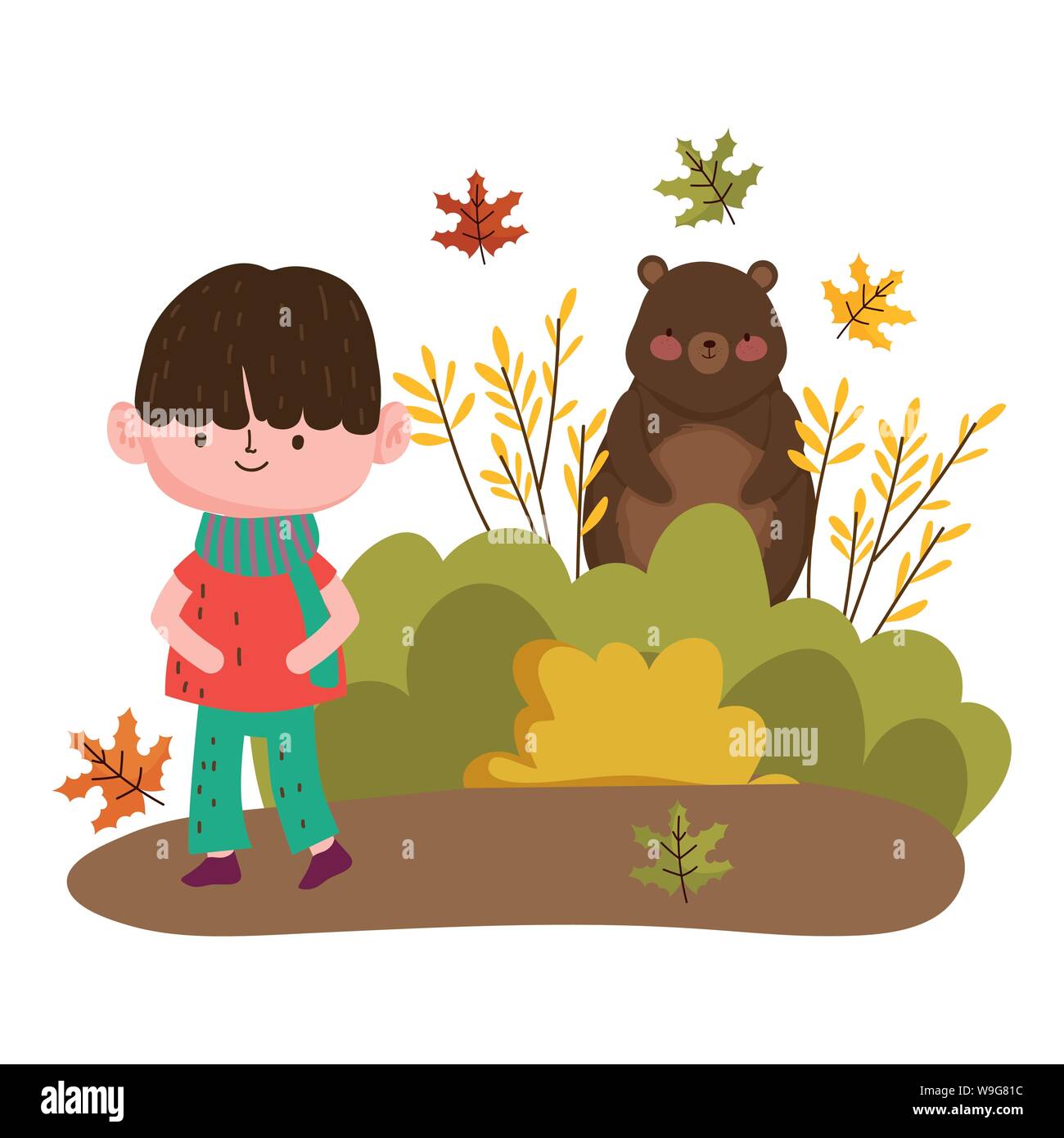 Boy cartoon in autumn season design, Kid childhood little people ...